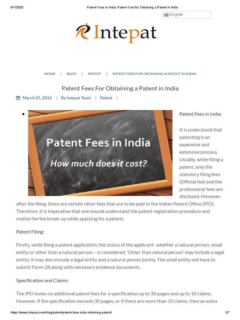 Patent Fees in India - Patent Cost For Obtaining A Patent in India ...