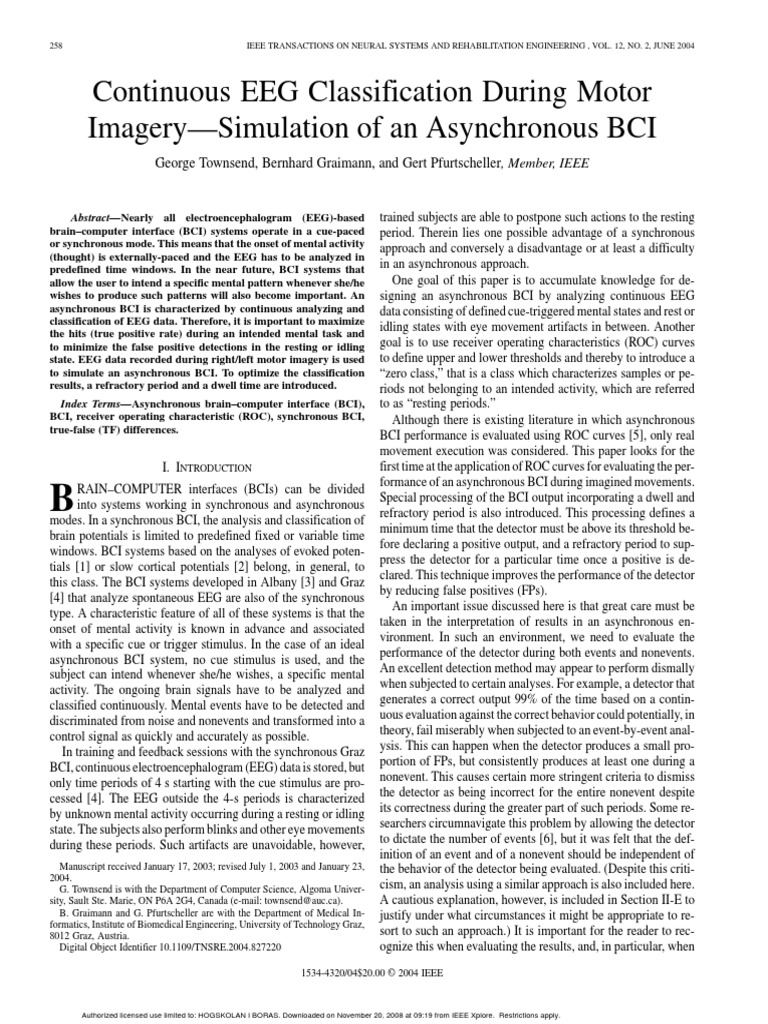 Continuous EEG Classification During Motor Imagery-Simulation of An Asynchronous BCI | PDF ...