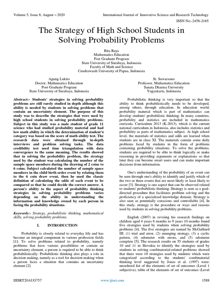 The Strategy of High School Students in Solving Probability Problems ...