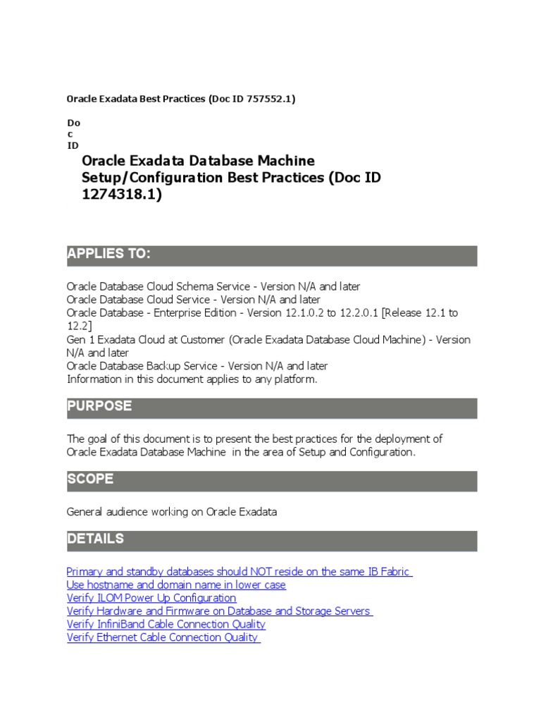 Oracle Exadata Best Practices | PDF | File System | Databases