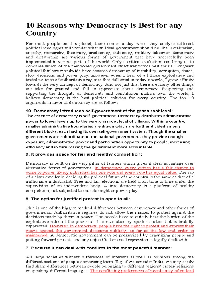 10 Reasons Why Democracy Is Best For Any Country | PDF | Democracy ...