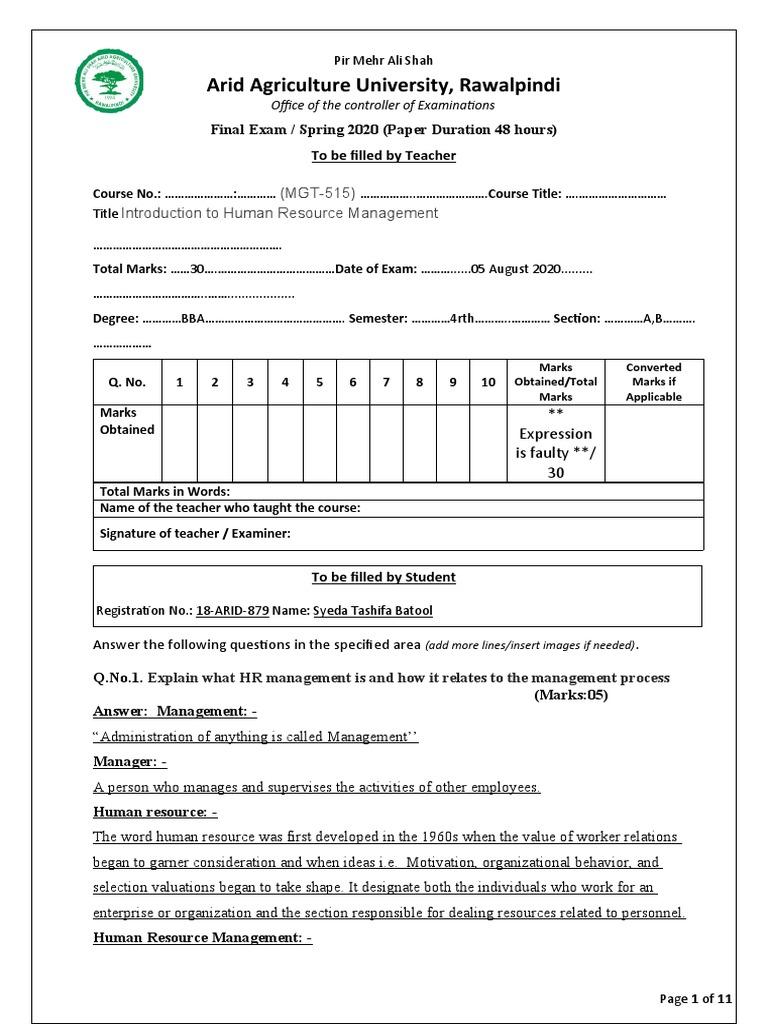 HR exam paper provides concise overview | PDF | Employee Benefits ...