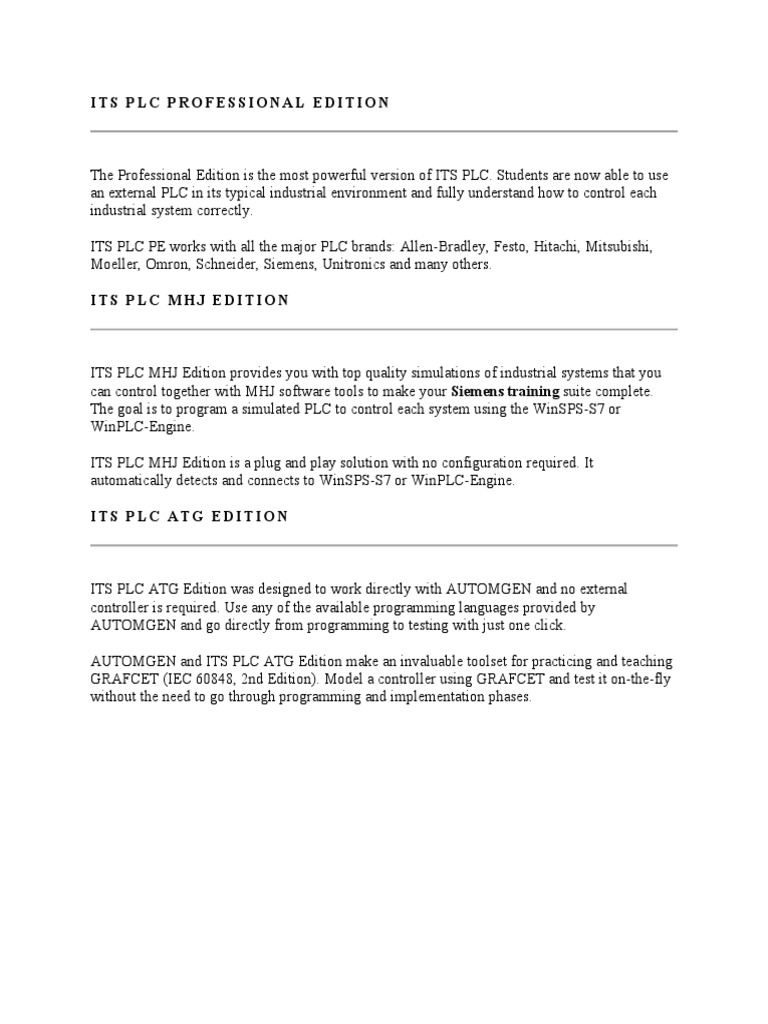 ITS PLC Professional Edition Overview | PDF | Business | Technology ...