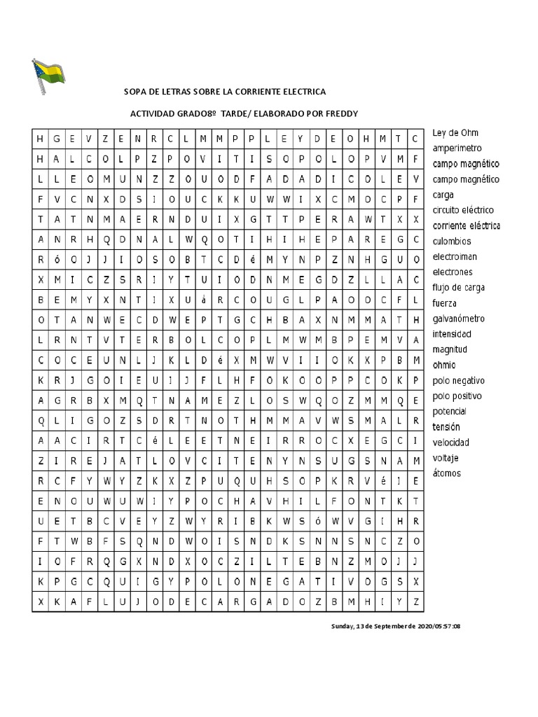 Sopa de Letras Sobre La Corriente Electrica | PDF