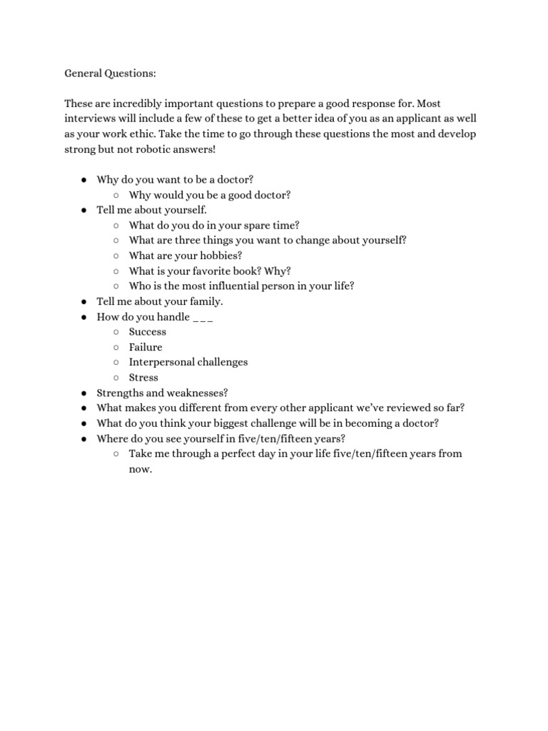 Med School Common Interview Questions | PDF | Medical School | Medical ...