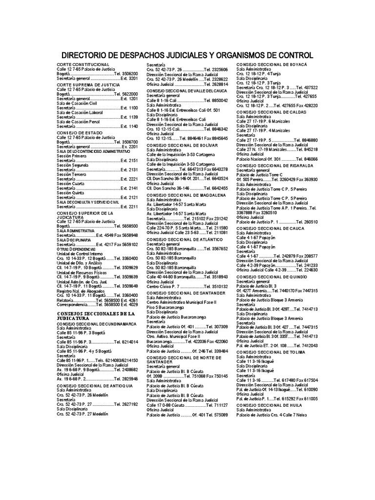 Directorio Jurídico de Colombia 2012 - CD | PDF | Política de colombia ...