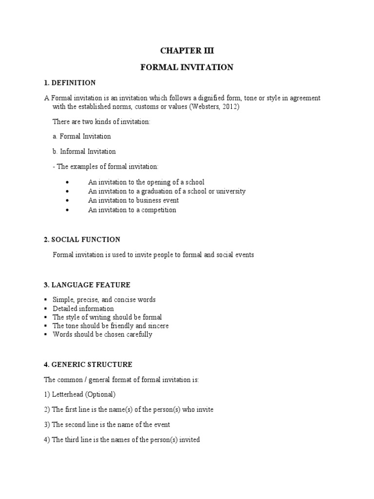 Formal Invitation: 1. Definition | PDF