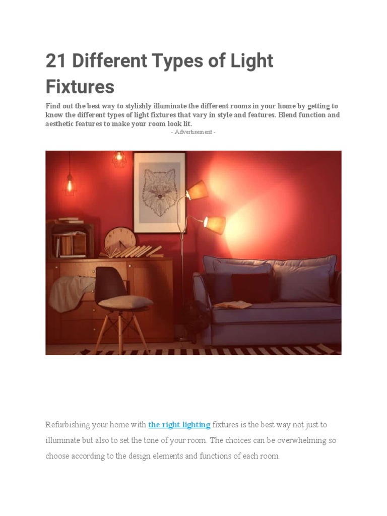 21 Different Types of Light Fixtures | PDF | Lighting | Building Technology