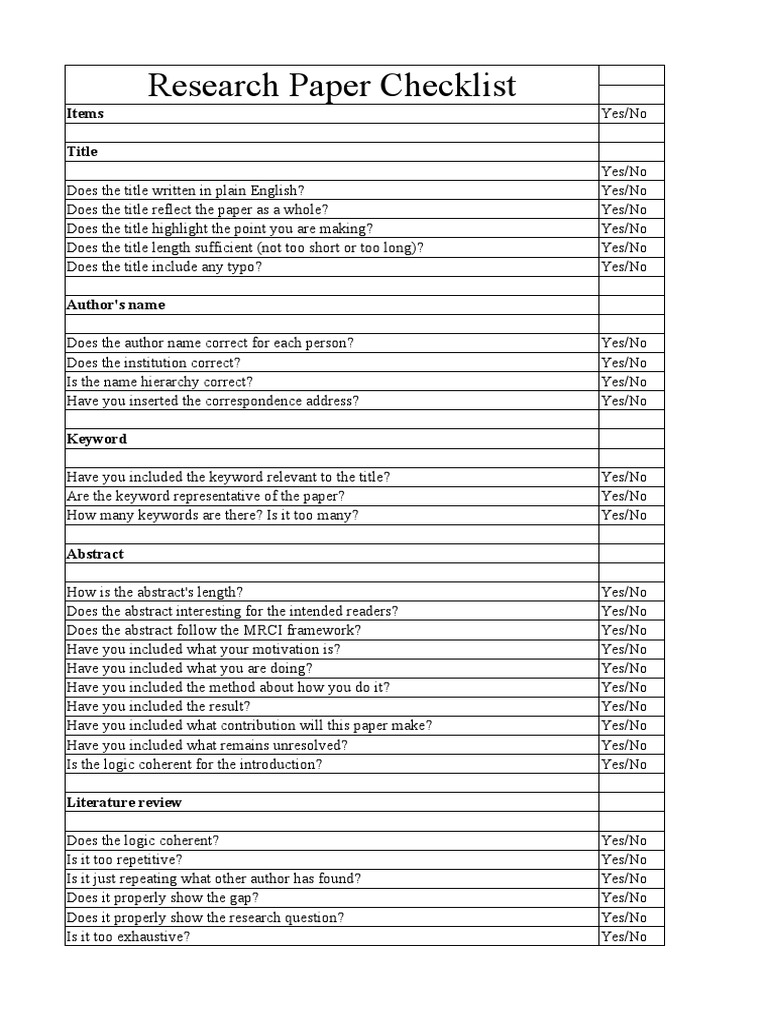 Research Paper Checklist | PDF | Statistics | Scientific Method