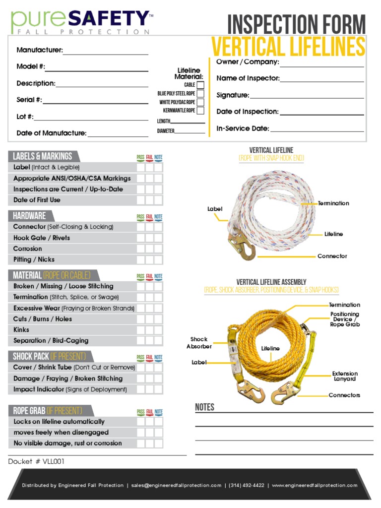 Vertical Lifeline Inspection Form | PDF | Rope | Equipment Vertical Lifeline Inspection Form | PDF | Rope | Equipment