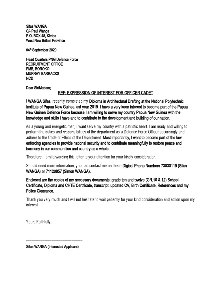 Sifas WANGA PNGDF INTERST LETTER | PDF | Career & Growth | Business