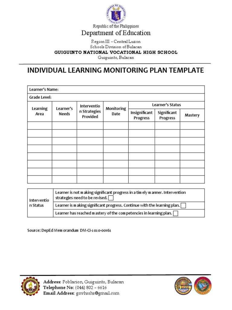 L3A4 - Individual Learning Monitoring Plan Template | PDF