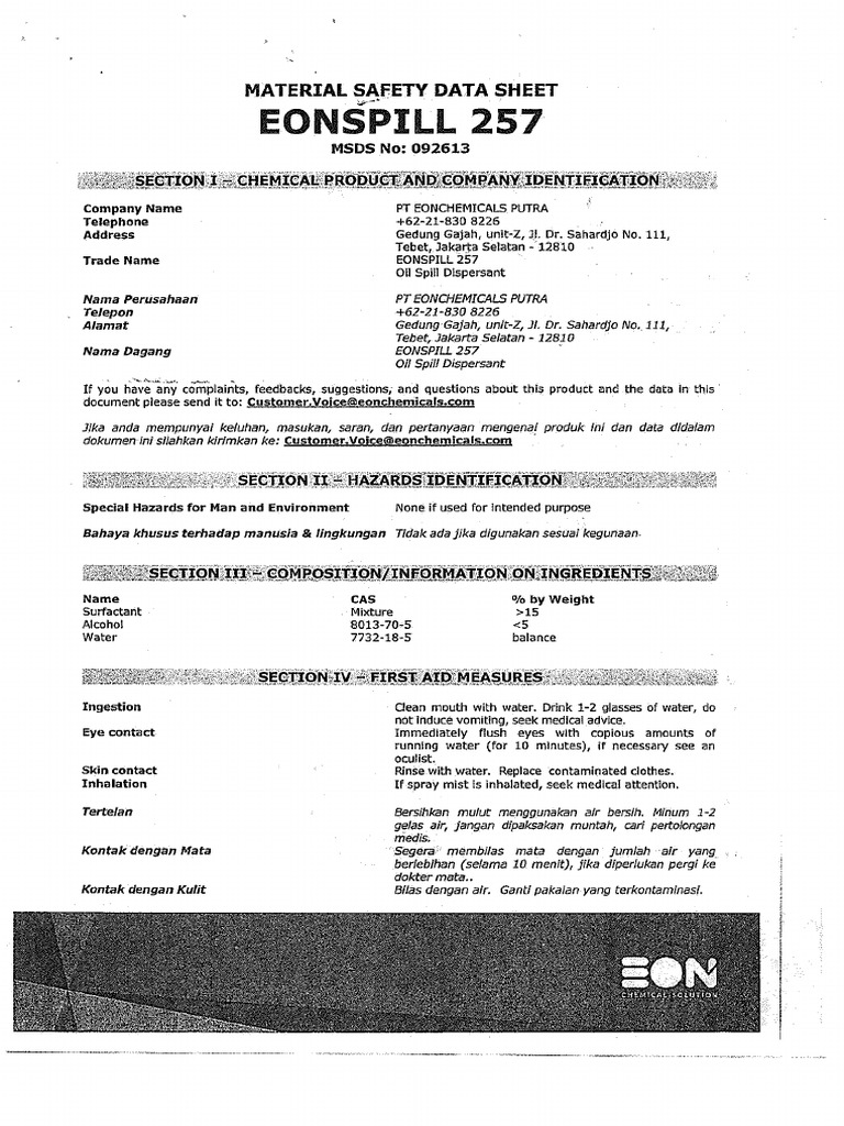 MSDS Eon Spill 257 | PDF