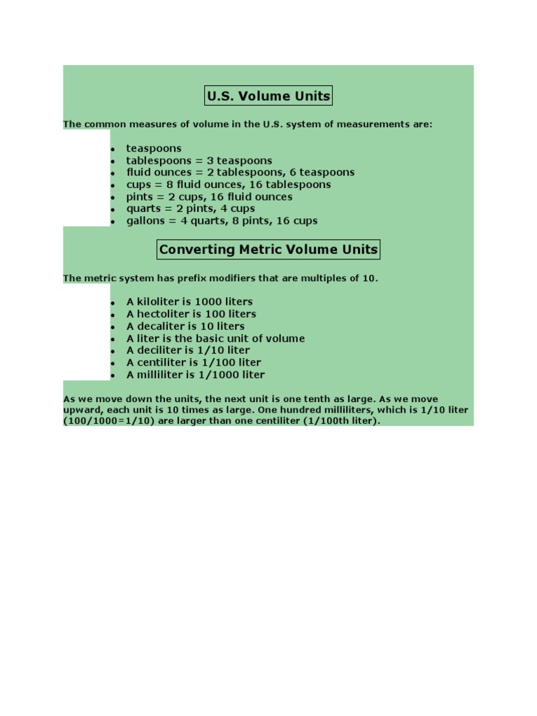 U.S. Volume Units | PDF | Cooking, Food & Wine