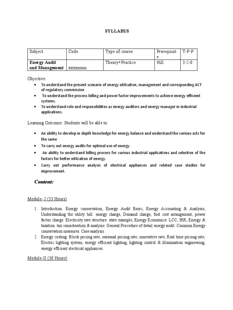 Energy Audit and Management (T+P) | PDF | Efficient Energy Use | Energy ...