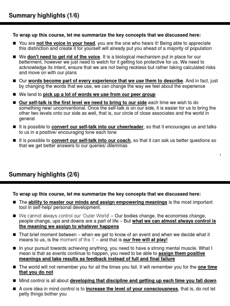 Summary Highlights (1/6) : To Wrap Up This Course, Let Me Summarize The ...