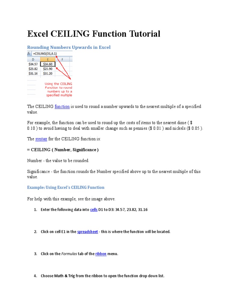 Excel CEILING Function Tutorial | PDF