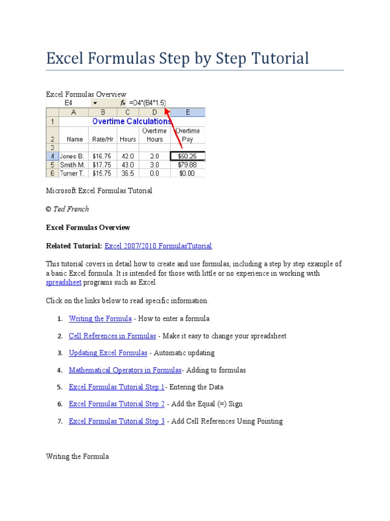 Excel Formulas Step by Step Tutorial | PDF | Microsoft Excel | Spreadsheet