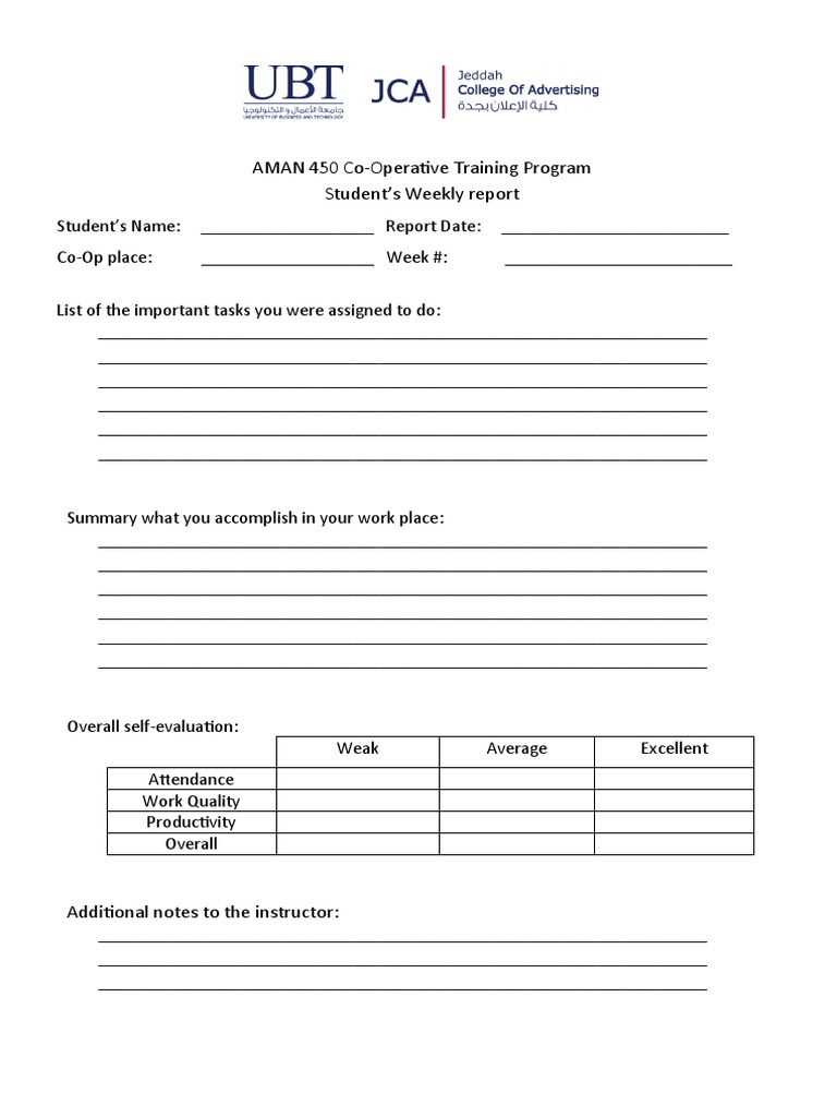 Weekly Report for AMAN 450 Co-Op | PDF | Career & Growth | Business