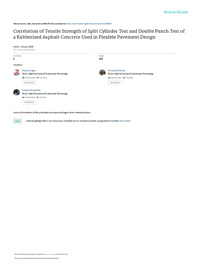 Correlation of Tensile Strength of Split Cylinder Test and Double Punch ...
