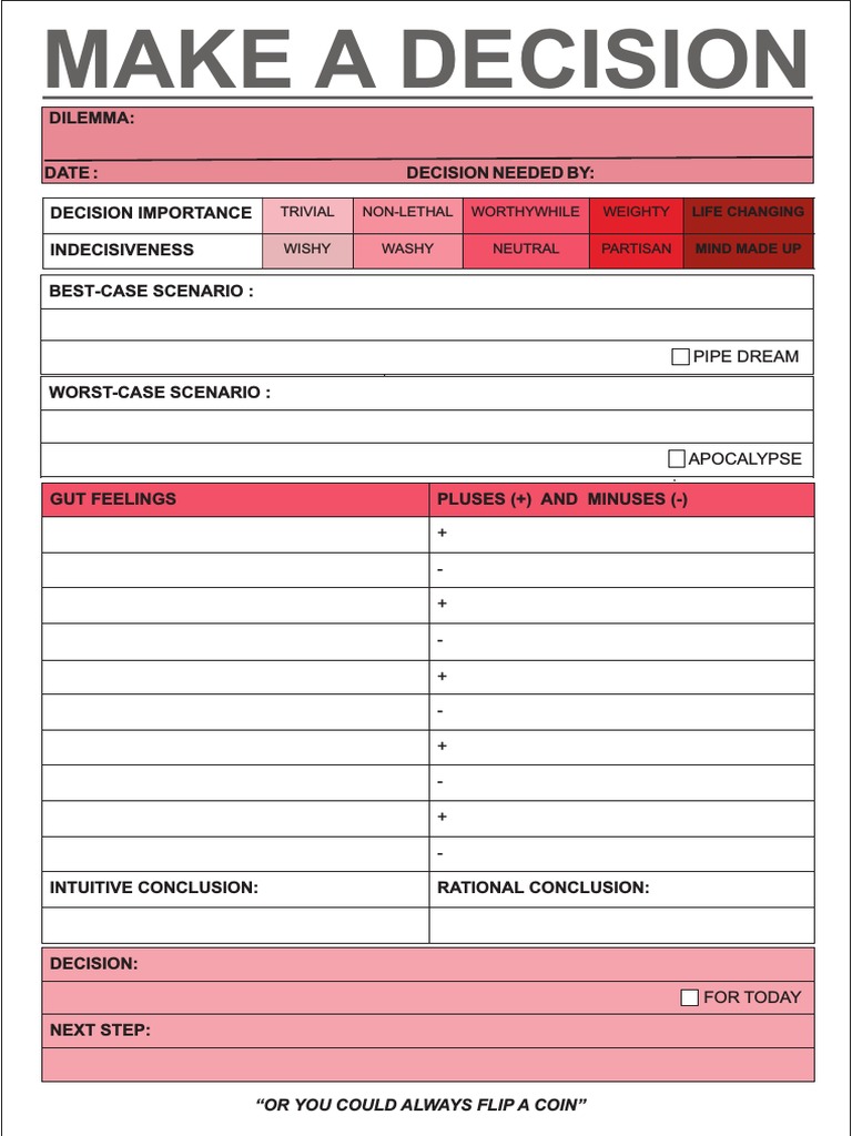 Make A Decision: Date: Decision Needed By: Decision Importance ...