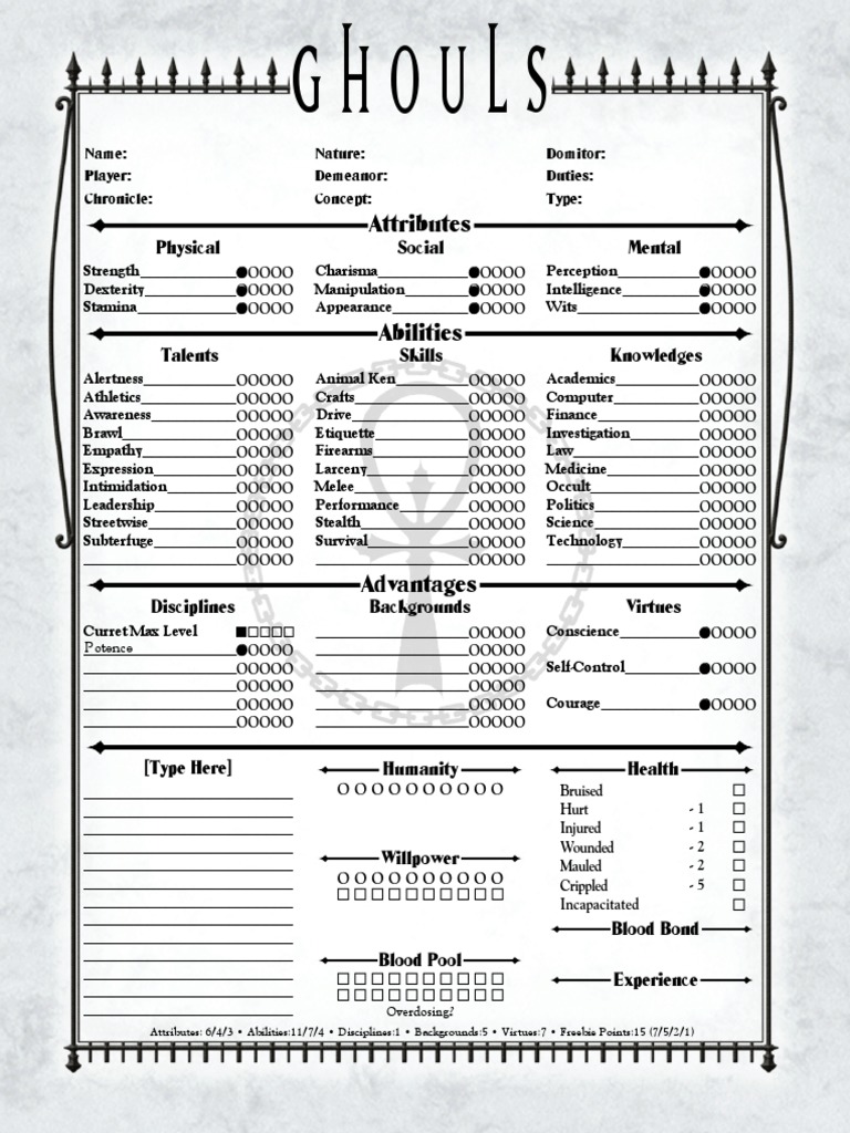 VTM Ghoul Character Sheet Template | PDF | Leisure | Sports