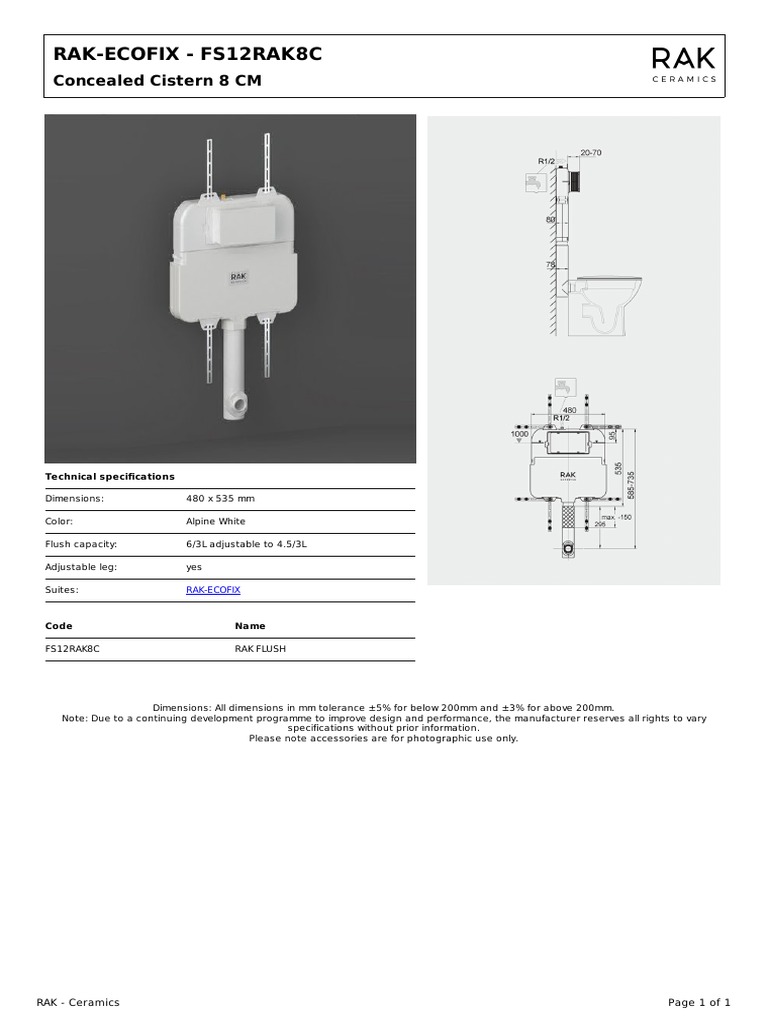 Rak-Ecofix - Fs12Rak8C: Concealed Cistern 8 CM | PDF