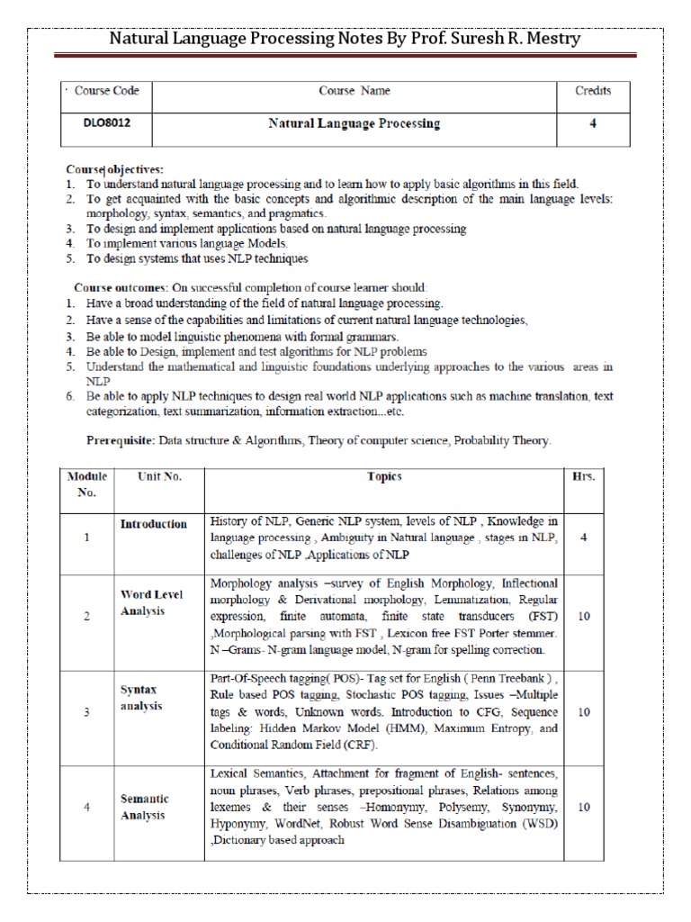 NLP Notes (Ch1-5) PDF | PDF | Morphology (Linguistics) | Part Of Speech