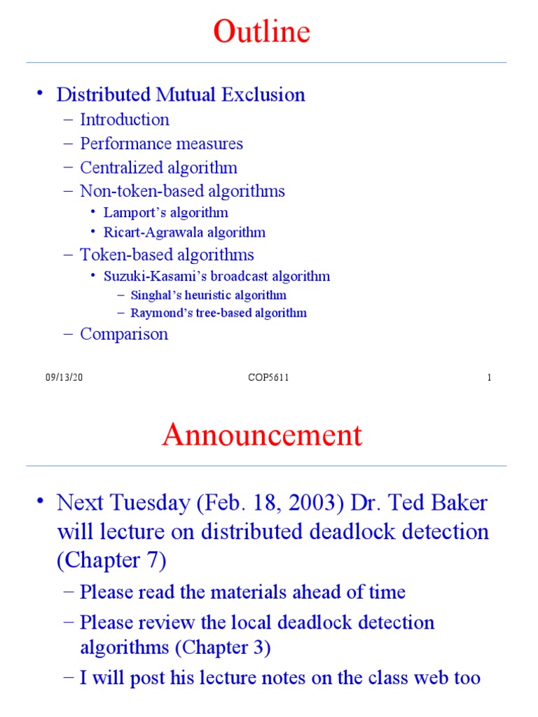 Outline: - Distributed Mutual Exclusion | PDF | Distributed Computing ...