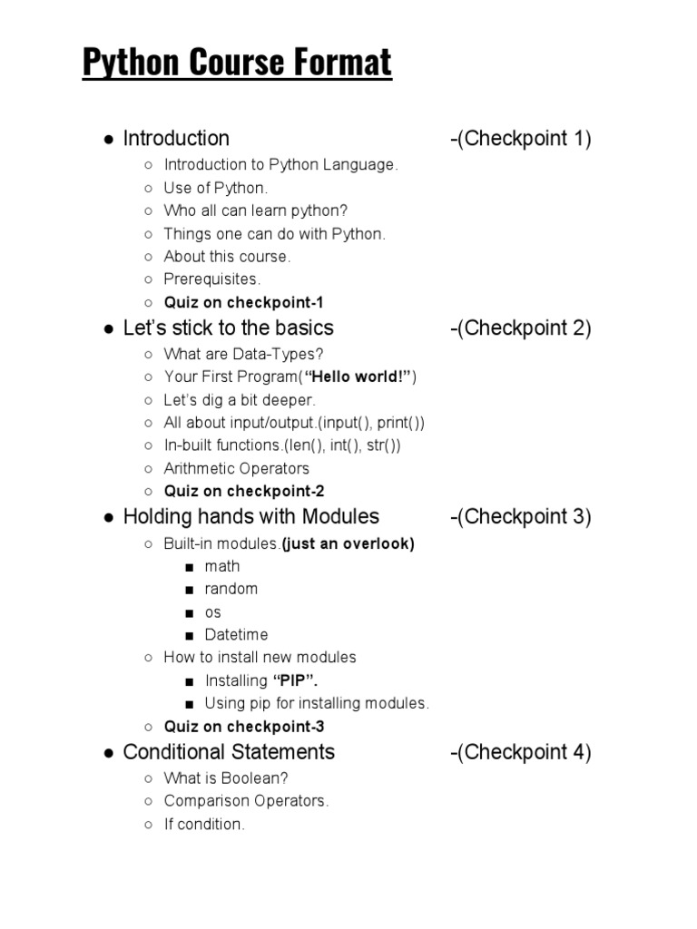 Python Course Format: Introduction - (Checkpoint 1) | PDF