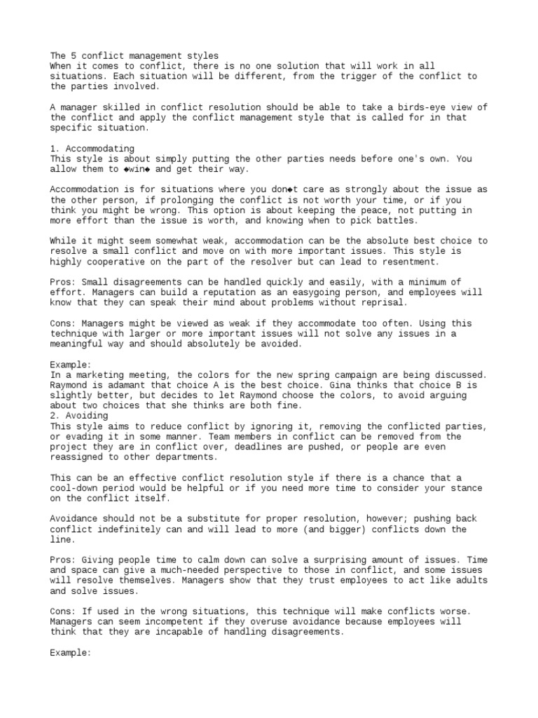 Conflict Management Styles | PDF | Conflict Resolution