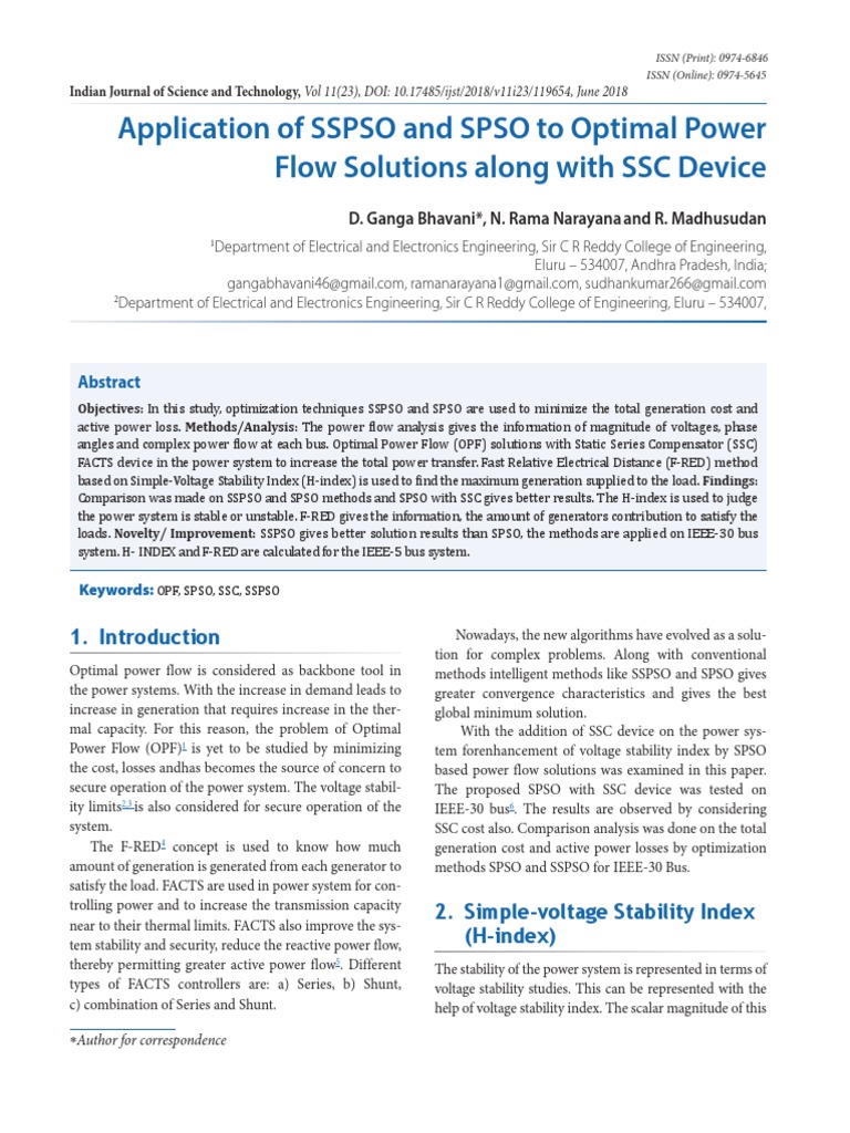 Application of SSPSO and SPSO To Optimal Power Flow Solutions Along ...