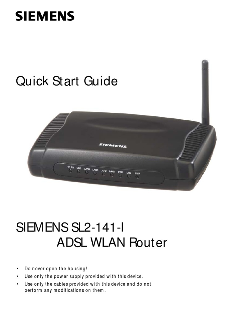 Siemens SL2-141 ADSL Router Setup Guide | PDF | Wireless Lan | Internet ...