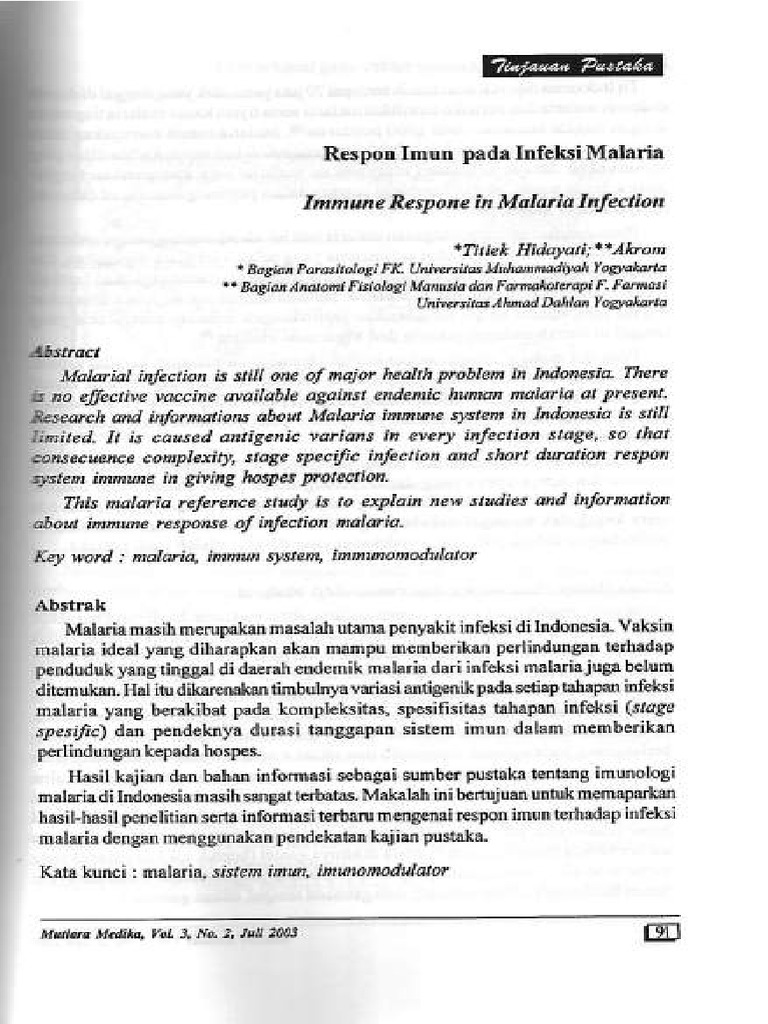 Respon Imun Seluler Humoral Malaria PDF | PDF