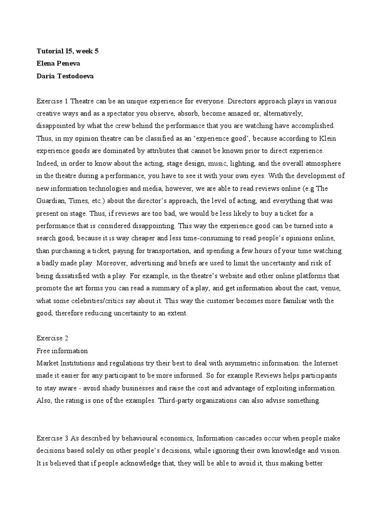 Tutorial Exercise Week 5 | PDF | Microeconomics | Economics