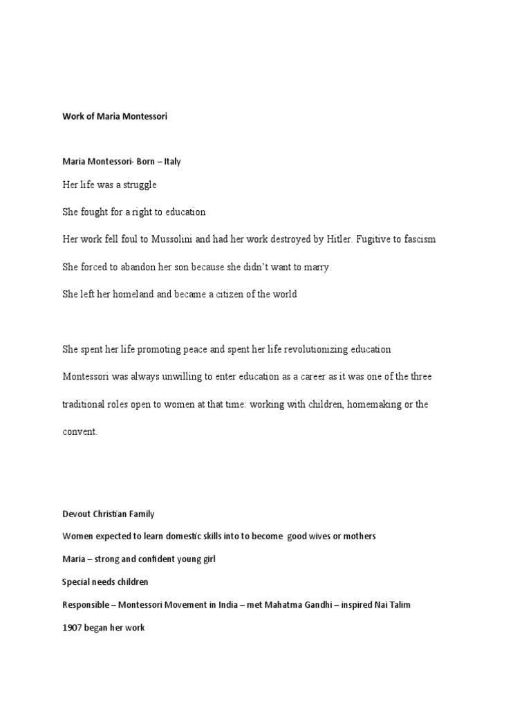 Maria Montessori: Life and Contributions | PDF | Montessori Education ...