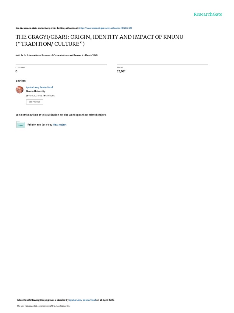 The Gbagyi/Gbari: Origin, Identity and Impact of Knunu ("Tradition ...