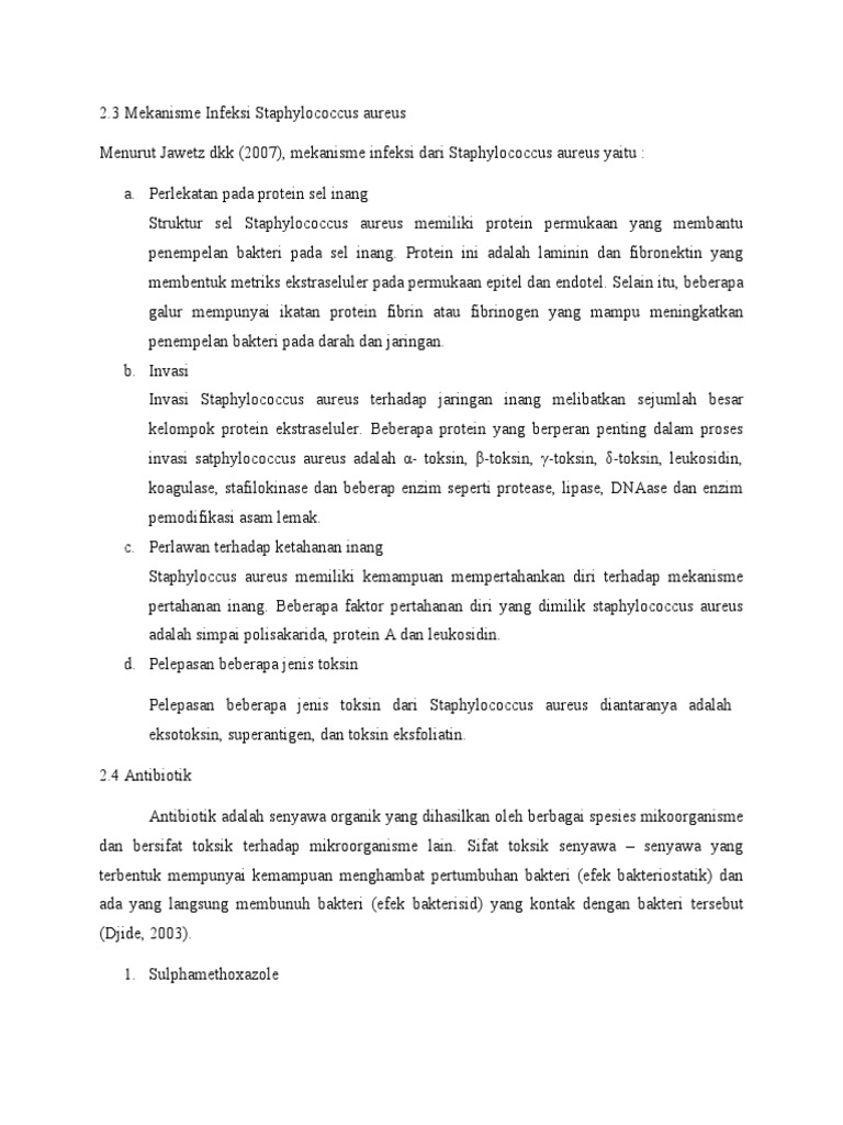 Mekanisme Infeksi Staphylococcus aureus | PDF