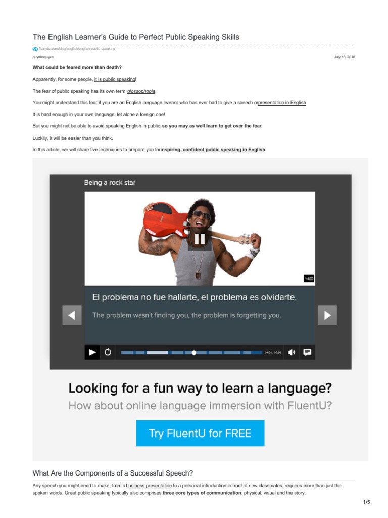 The English Learner's Guide To Perfect Public Speaking Skills | PDF ...