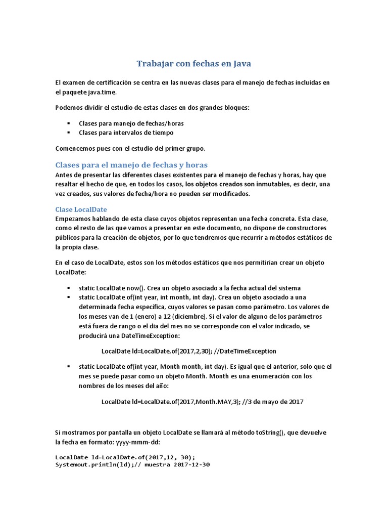 Trabajar Con Fechas | PDF | Java (lenguaje de programación) | Programación de computadoras