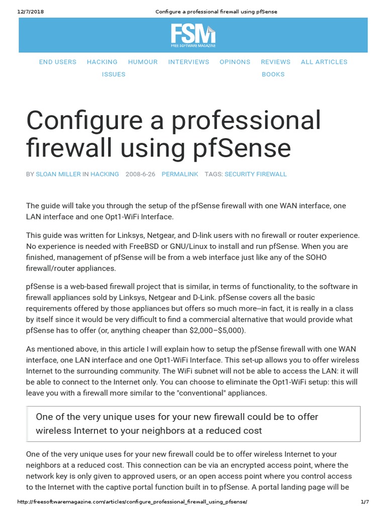 Configure A Professional Firewall Using Pfsense | PDF | Ip Address | Computer Network
