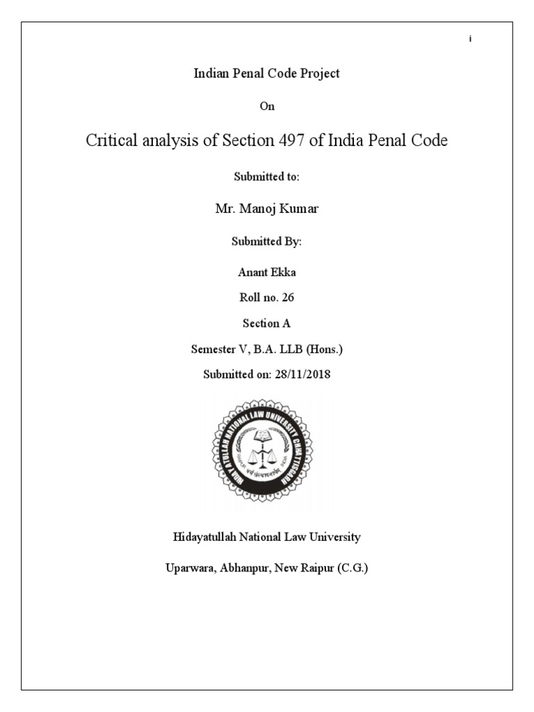 Critical Analysis of Section 497 of India Penal Code | PDF | Adultery ...