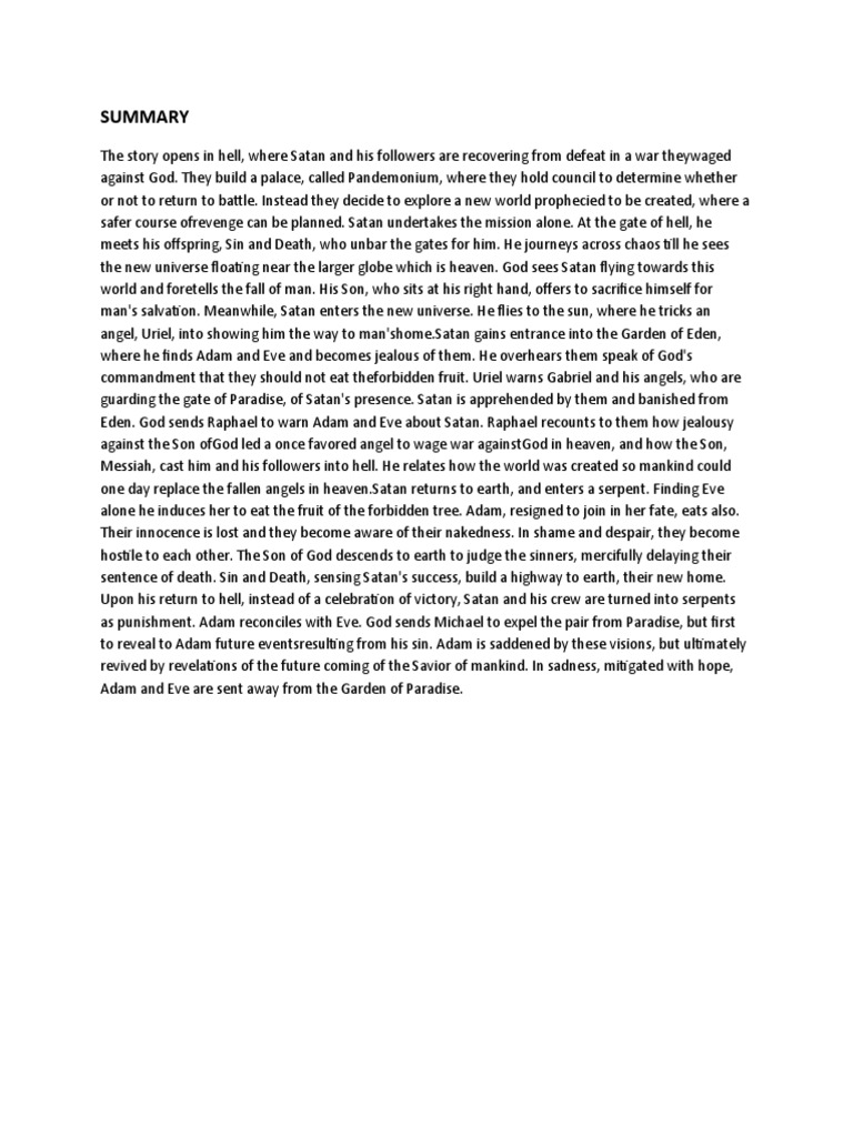 SUMMARY of Paradise Lost | PDF