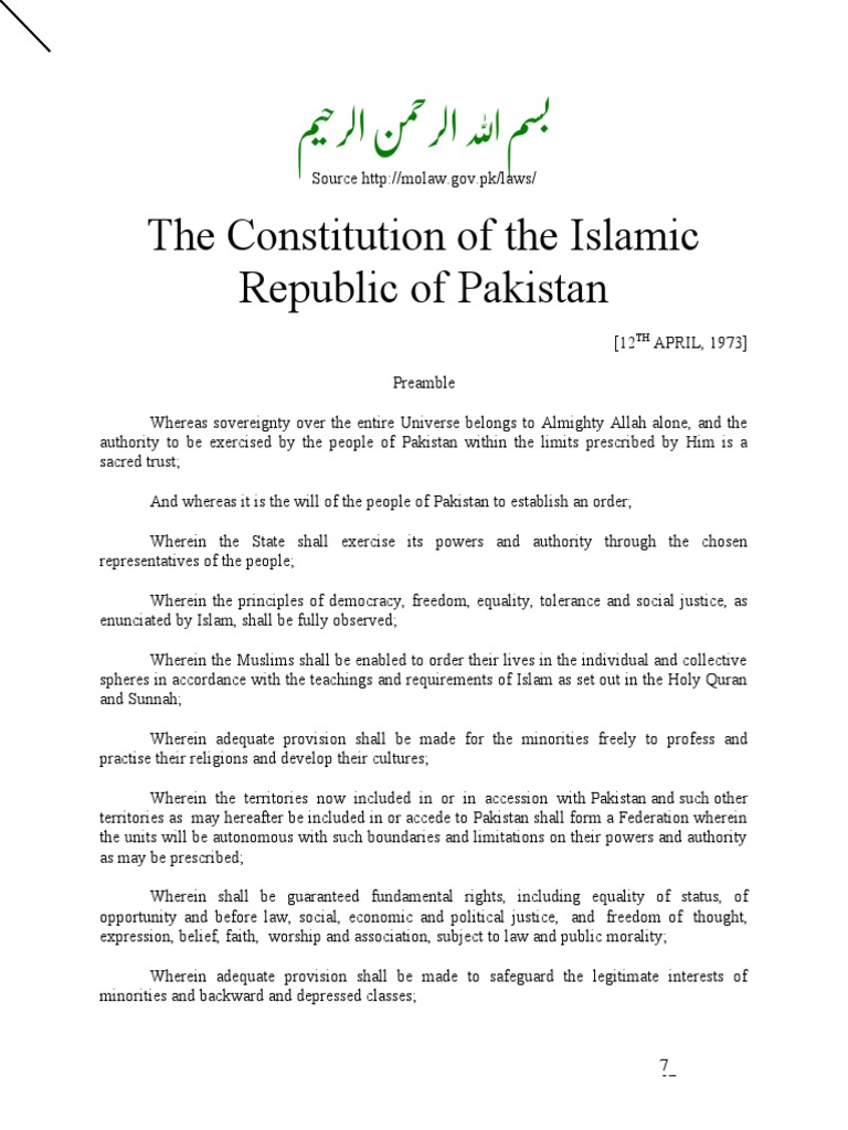 The Constitution of the Islamic Republic of Pakistan: An Analysis of ...