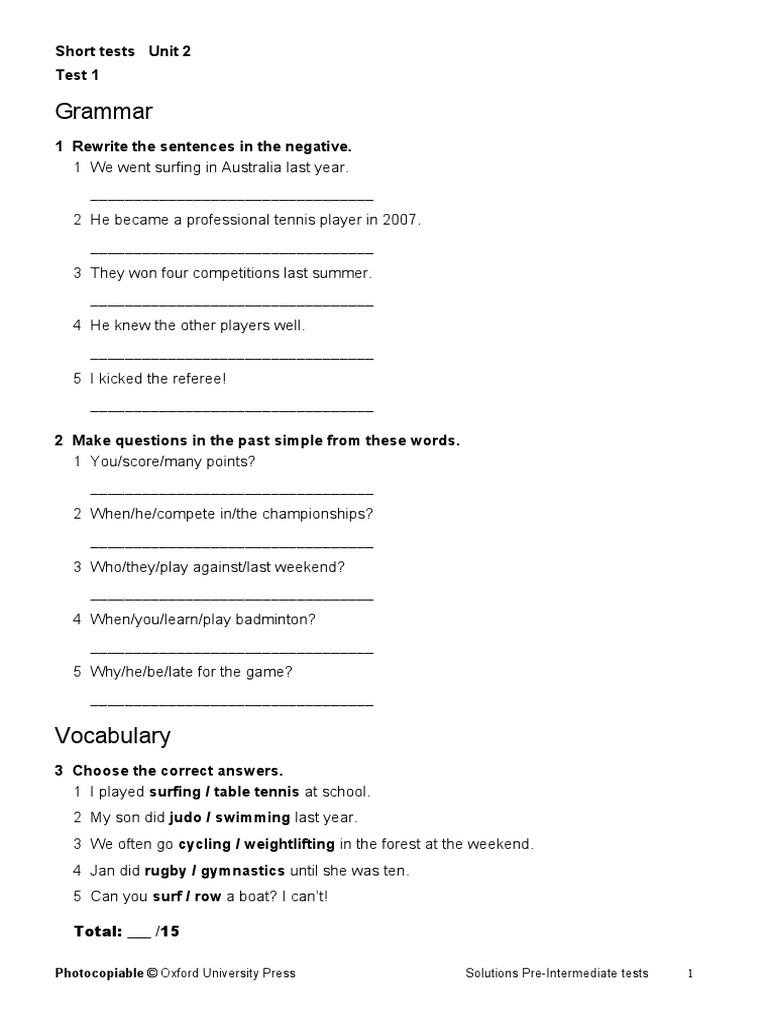 Grammar: Short Tests Unit 2 Test 1 | PDF | Linguistic Morphology ...