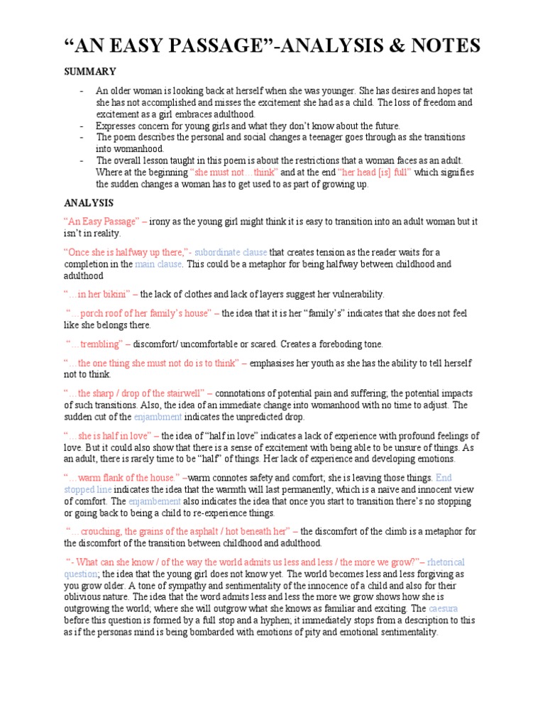 AN EASY PASSAGE - Julia Copus | PDF | Childhood | Poetry