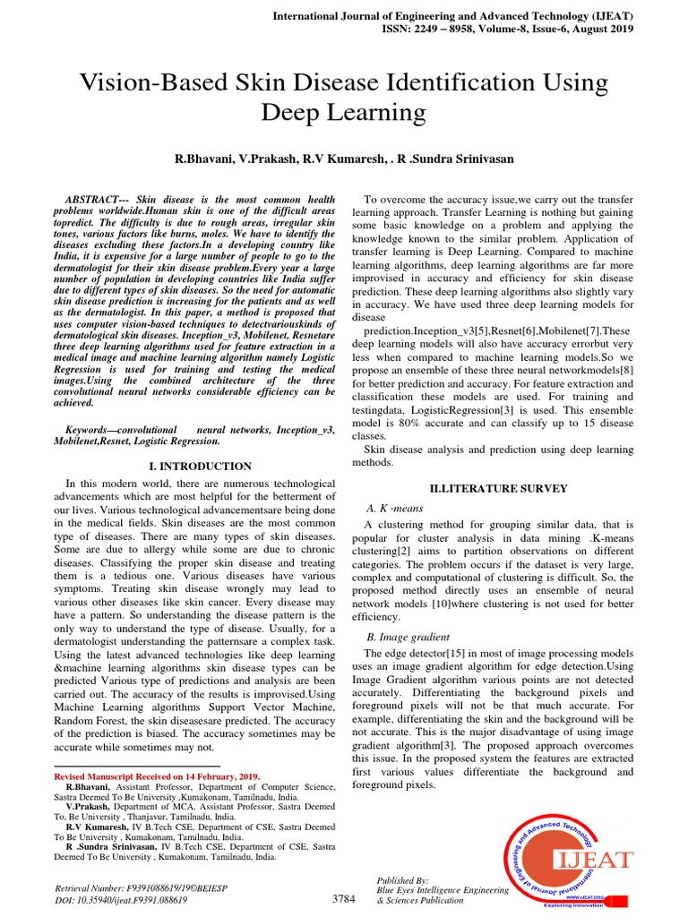 Vision-Based Skin Disease Identification Using Deep Learning | PDF ...