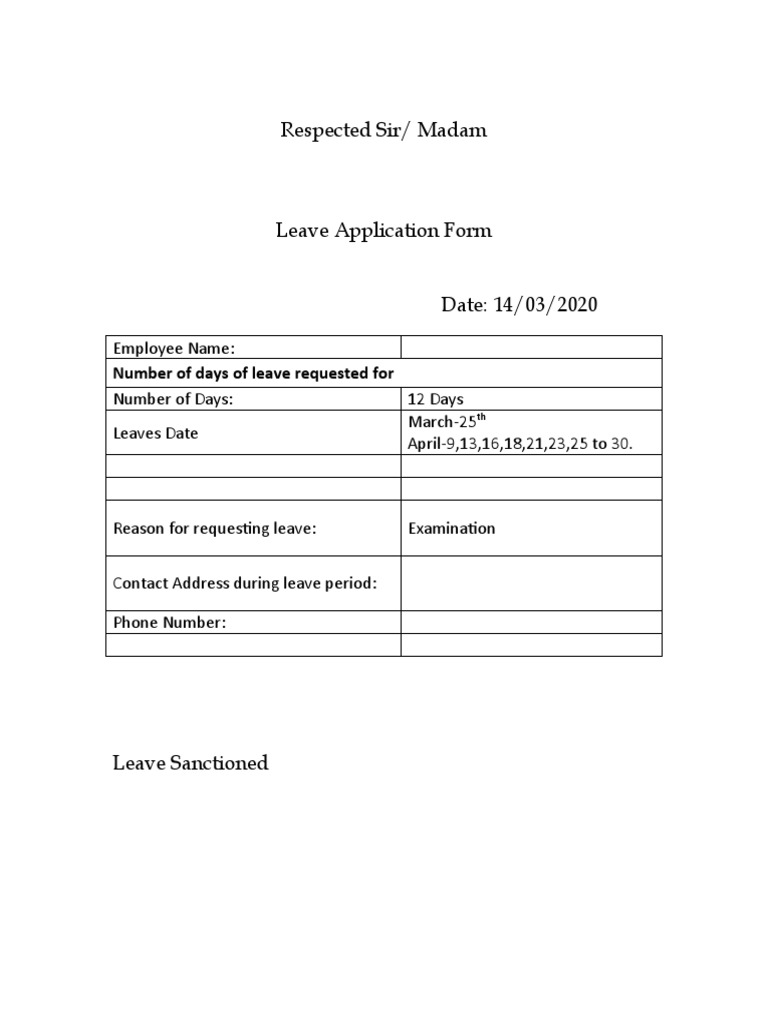 Leave Application | PDF