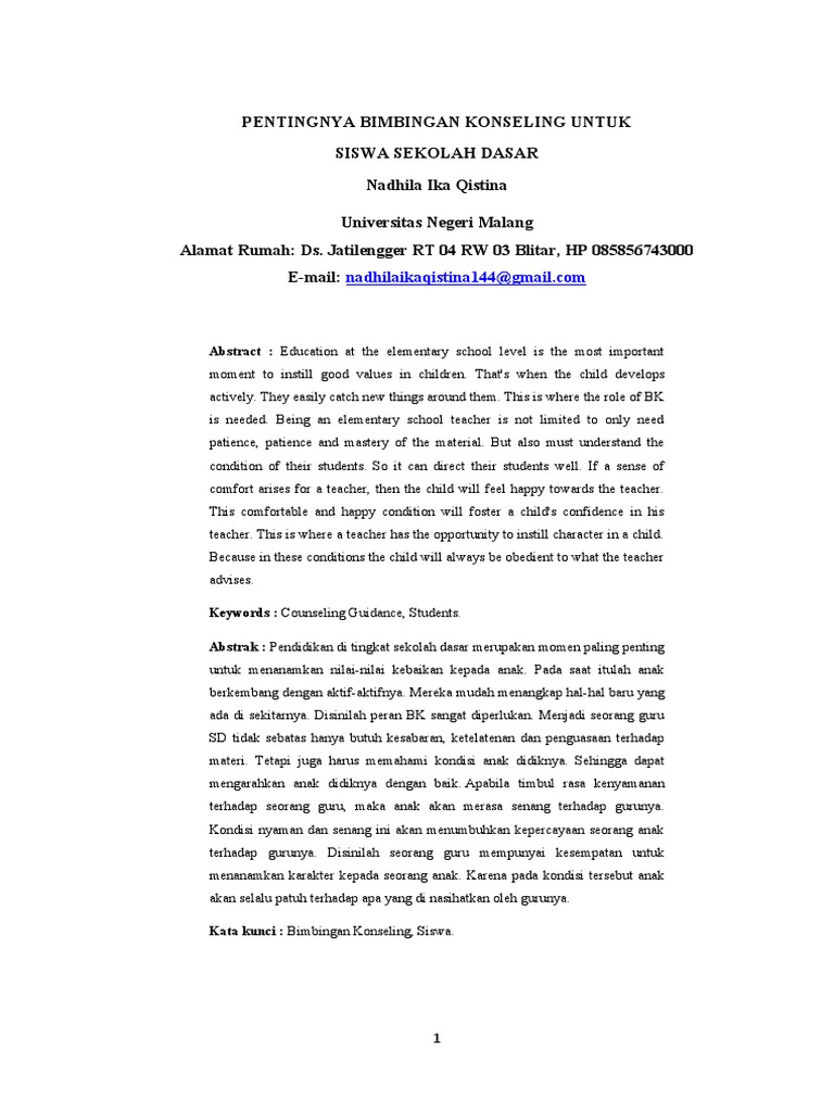 Nadhila Ika Q PENTINGNYA BIMBINGAN KONSELING DI SEKOLAH DASAR | PDF
