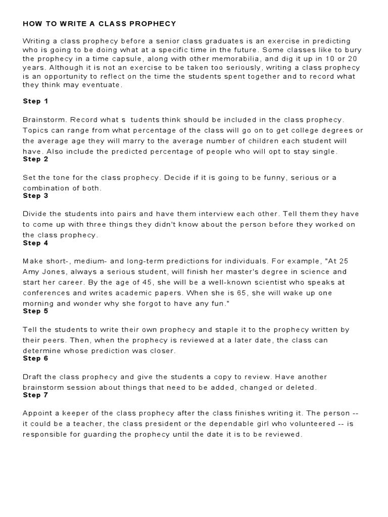 Writing Your Class Prophecy Guide | PDF | Wellness